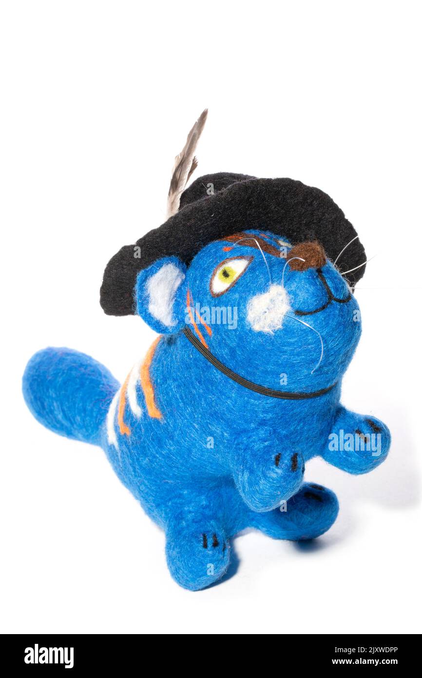 Blue cat - soft toys made of felt wool Stock Photo - Alamy