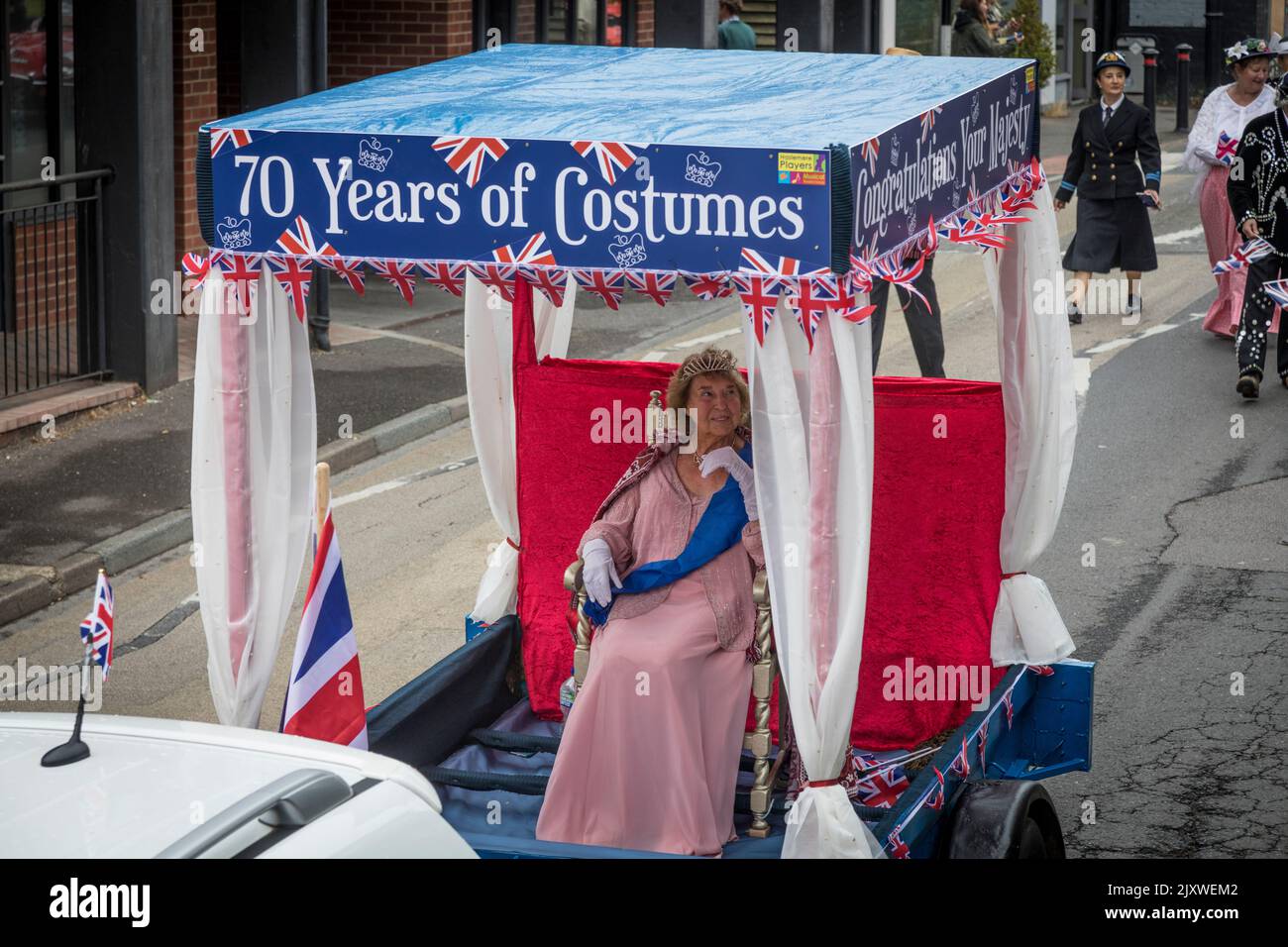 Platinum Jubilee parade through Haslemere featuring a Queen Elizabeth ...