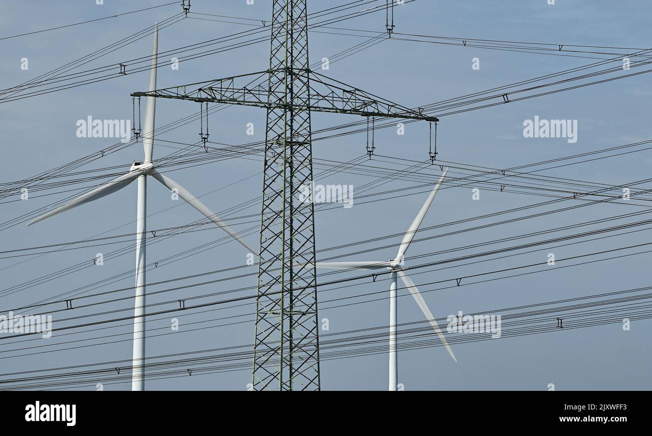 Peitz, Germany. 07th Sep, 2022. Wind turbines are located behind high ...