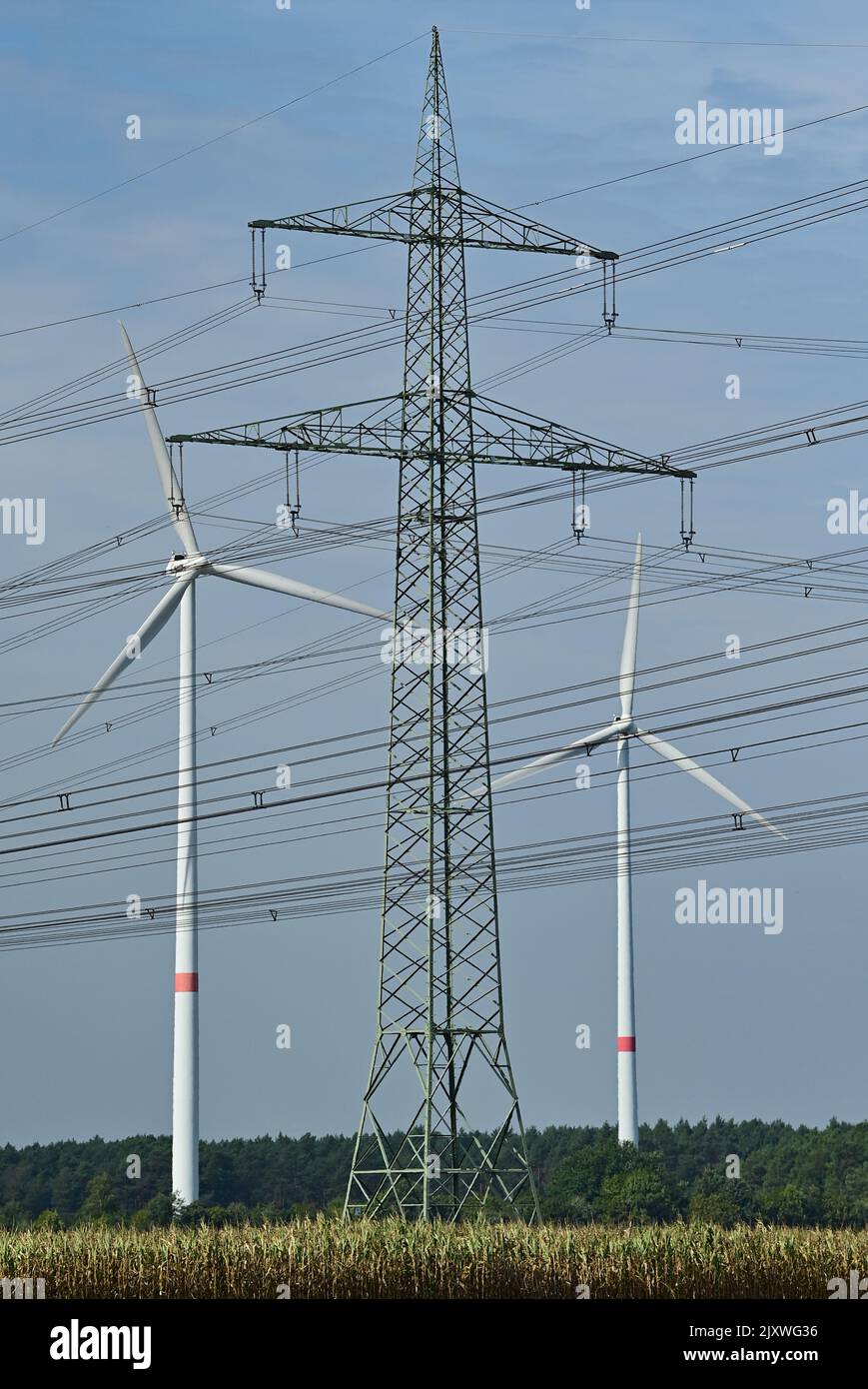 Peitz, Germany. 07th Sep, 2022. Wind turbines are located behind high ...