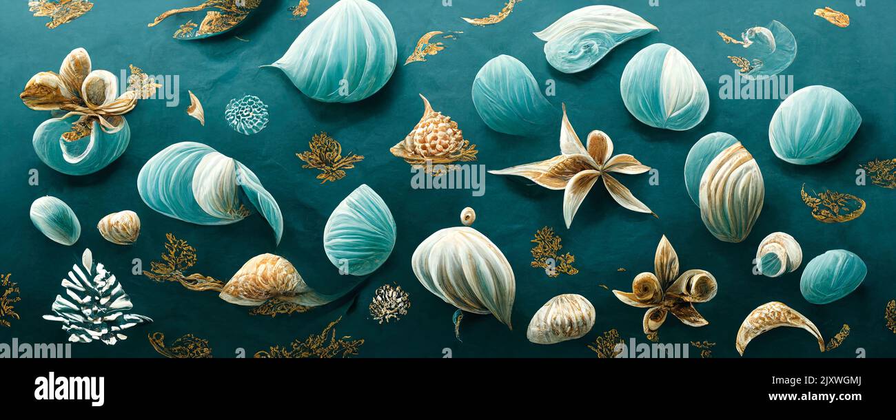 marine pattern with shells and marine life details Stock Photo - Alamy