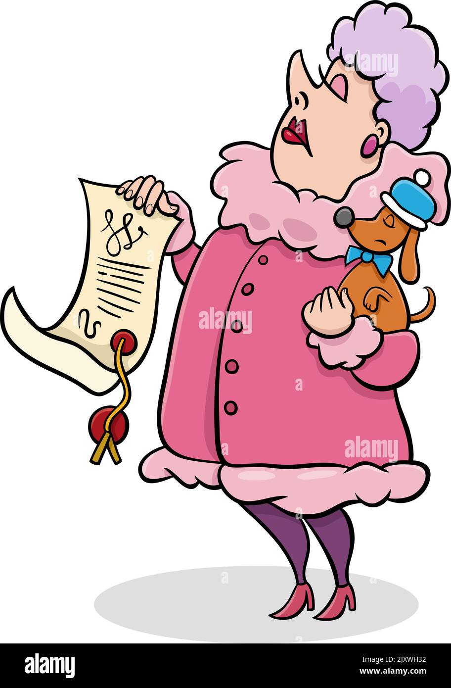 Cartoon illustration of pet owner woman with her dog and dog show ...