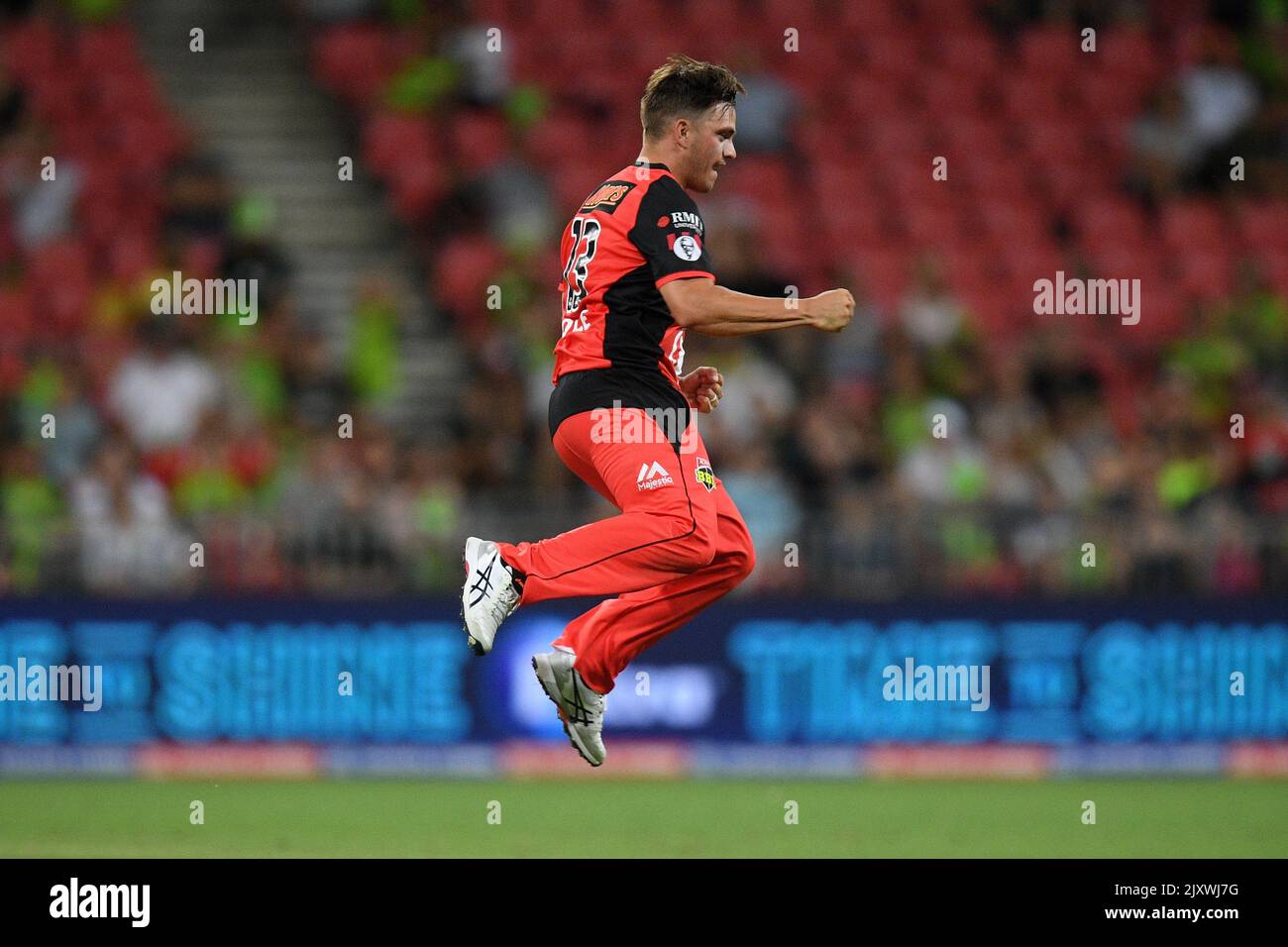 Cameron Boyce of the Renegades celebrates after taking the wicket of ...