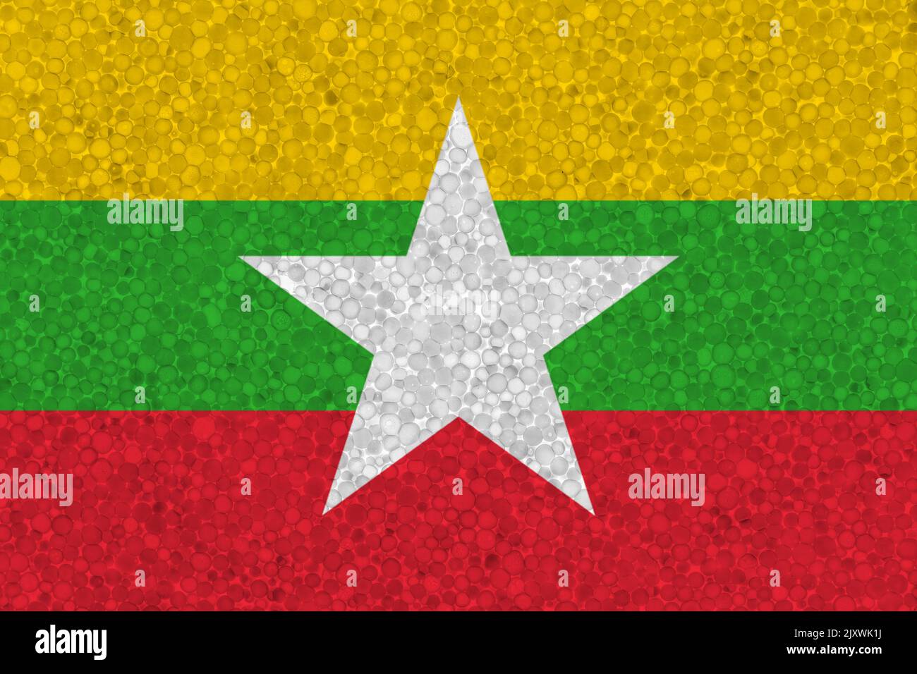 Flag of Myanmar on styrofoam texture. national flag painted on the ...