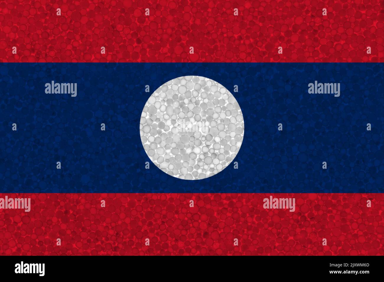 Flag of Laos on styrofoam texture. national flag painted on the surface ...