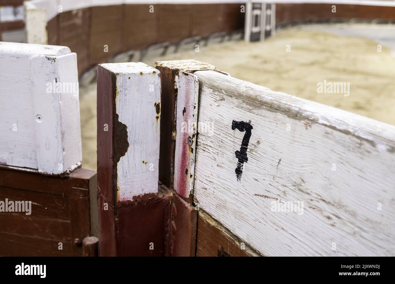 Detail of protection and security barrier in a Spanish bullring Stock ...