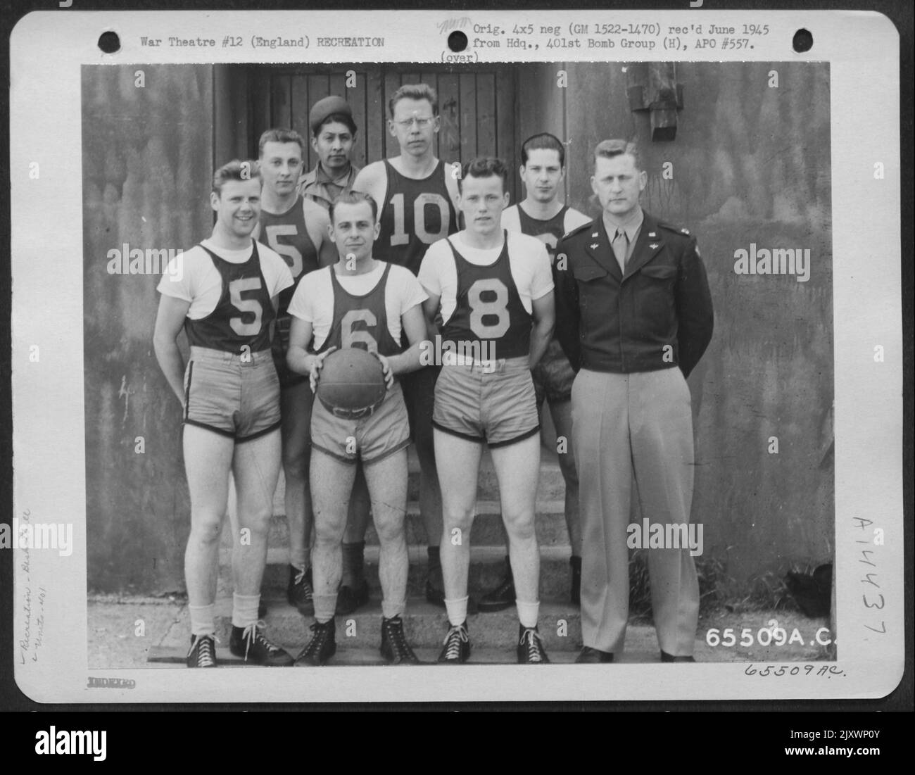 Basketball Team Of The 401St Bomb Group Stationed At An 8Th Air Force ...
