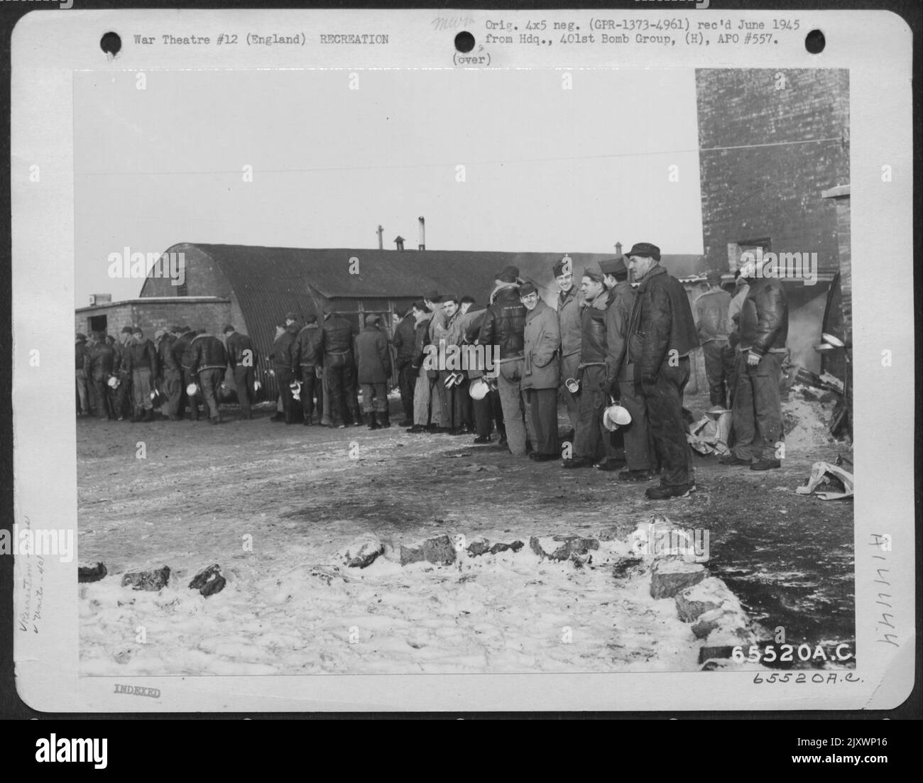 Chow Line Forms Outside A Mess Hall Of The 401St Bomb Group At An 8Th ...