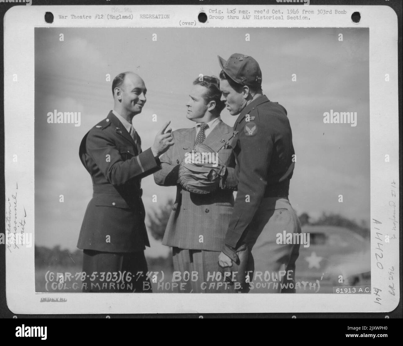Bob Hope And Capt. Billy B. Southworth Listen As Colonel C.A. Marion ...