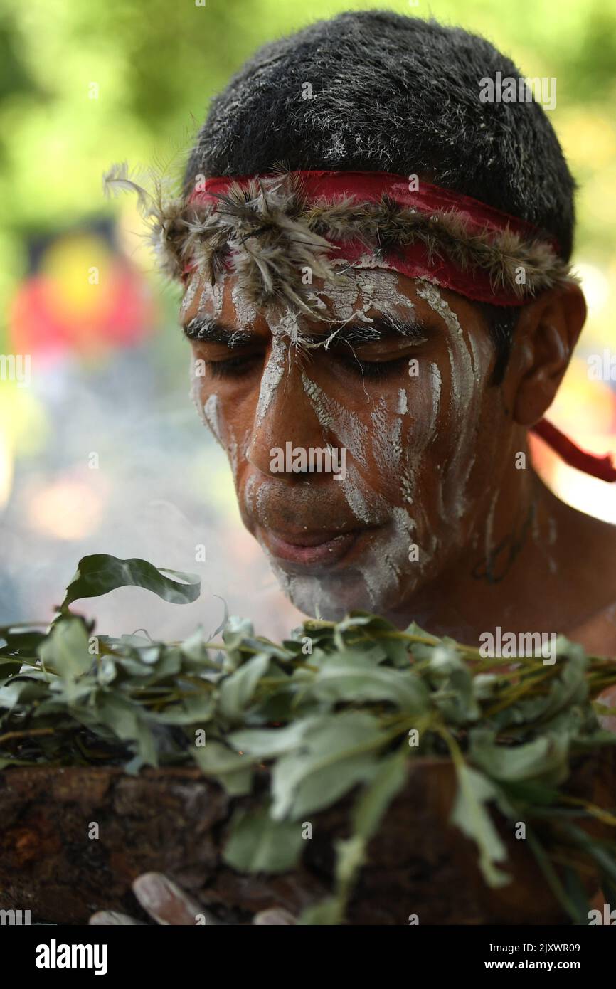 An Indigenous smoking ceremony during an Invasion Day Rally in Sydney ...