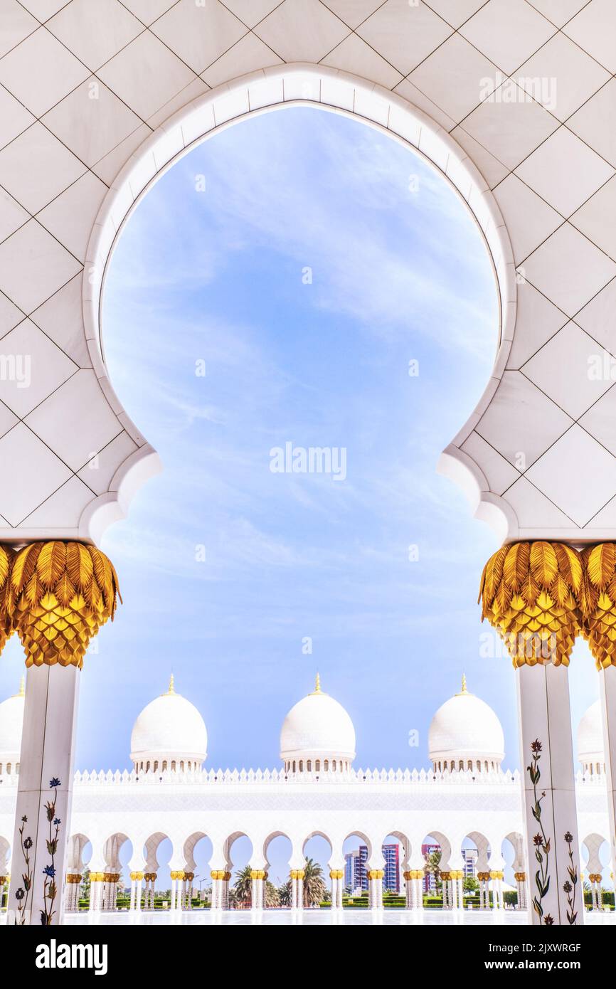 Pillars of Sheikh Zayed Mosque in Abu Dhabi during a Sunny Day, UAE ...