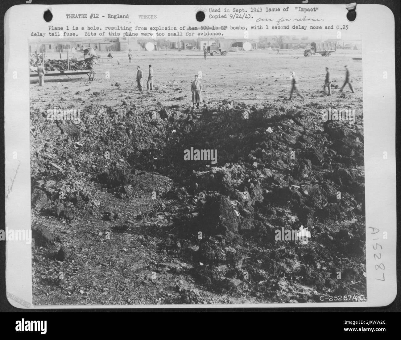 Plane 1 is a hole. Resulting from explosion of ten 500-lb GP bombs ...