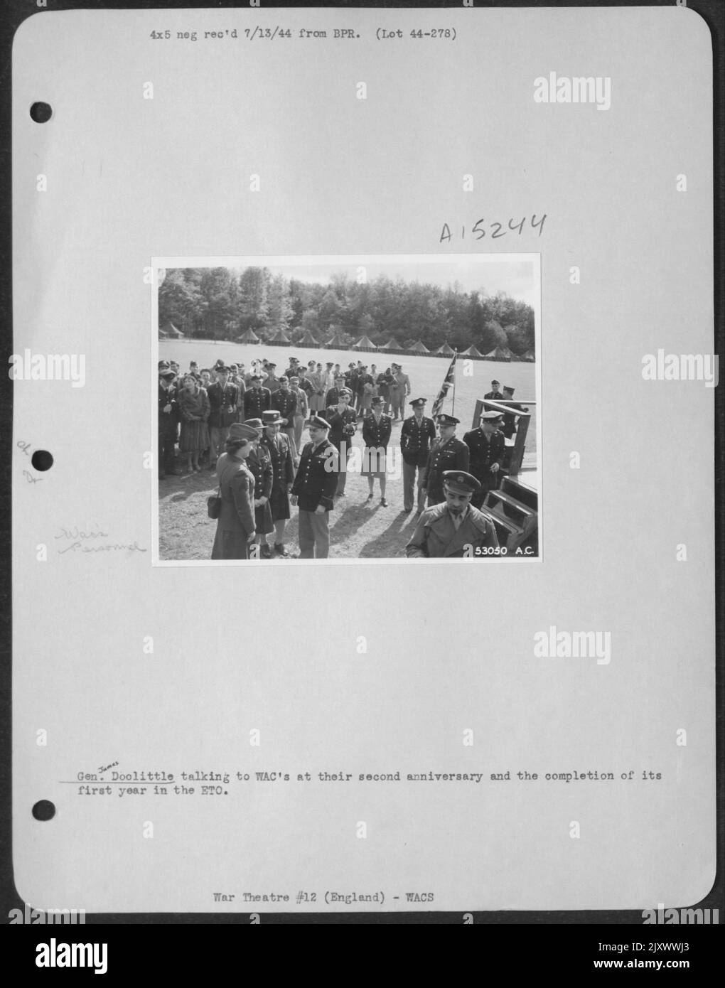 Gen. James Doolittle talking to WAC's at their second anniversary and ...