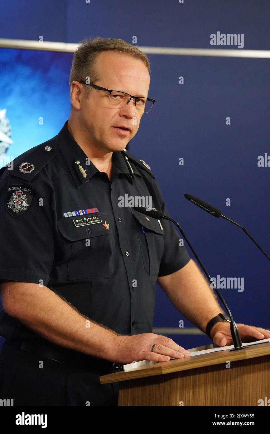 Assistant Commissioner Neil Paterson of Victoria Police speaks to the ...