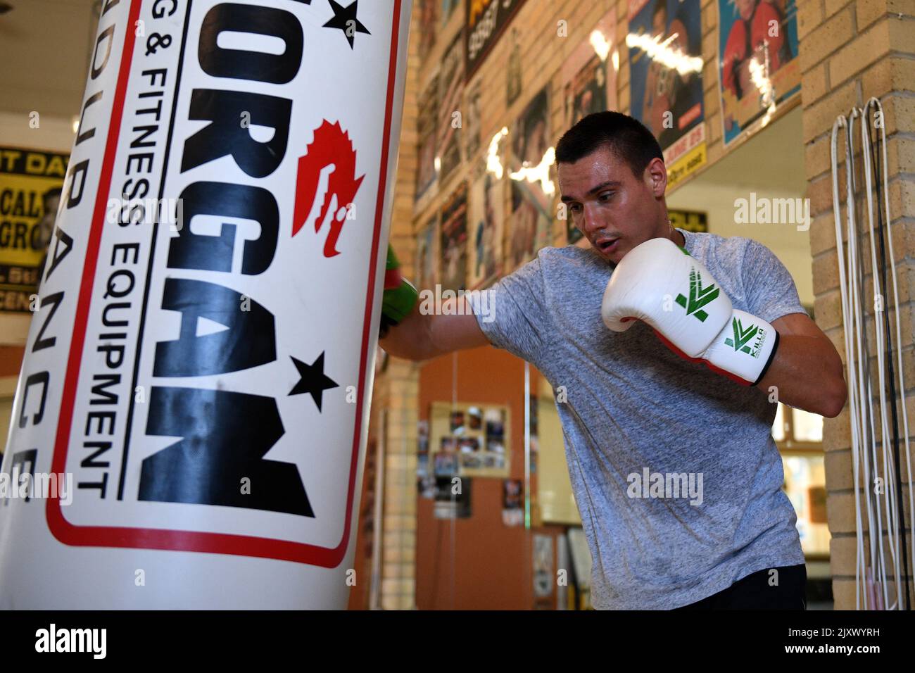 Australian boxer Tim Tszyu is seen training ahead of a press conference ...