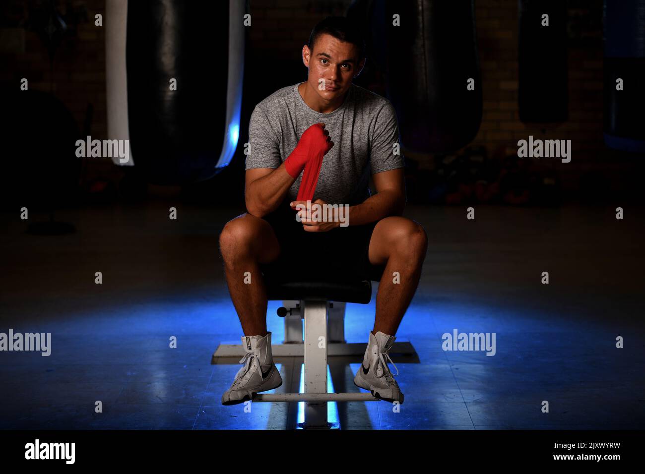 Australian boxer Tim Tszyu poses for photograph after training at the ...