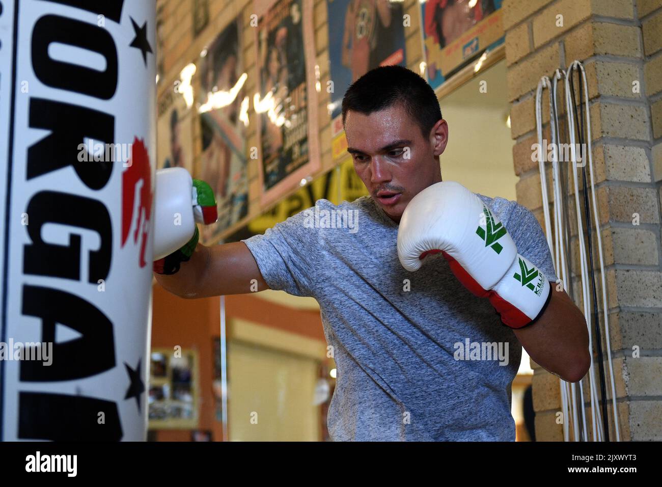 Australian boxer Tim Tszyu is seen training ahead of a press conference ...