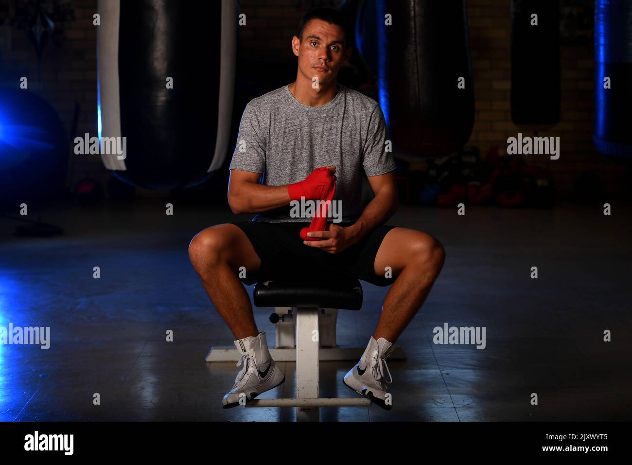 Australian boxer Tim Tszyu poses for photograph after training at the ...
