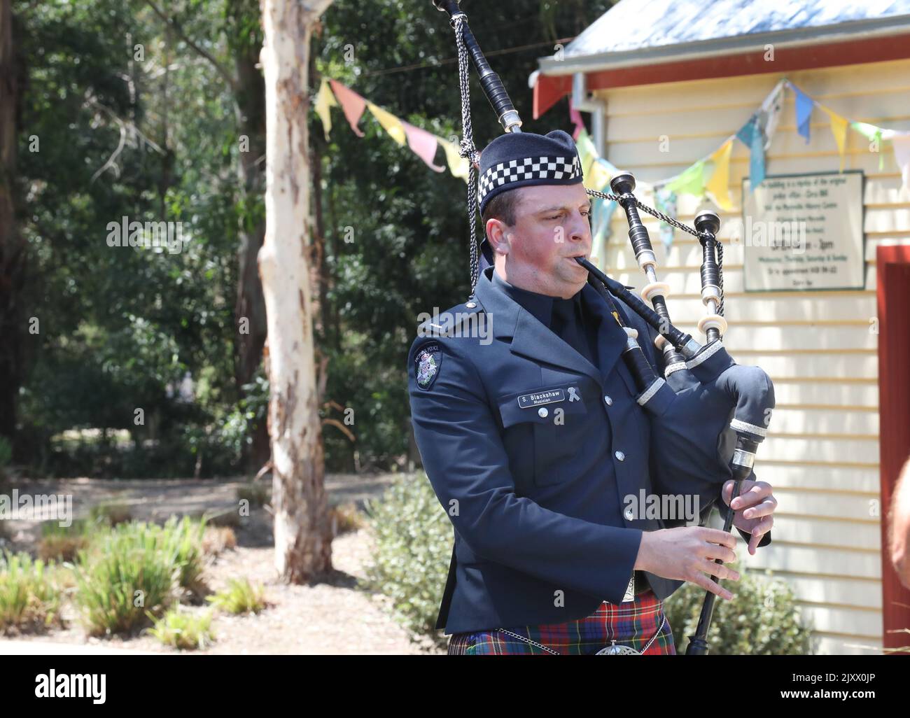 Victoria Police band member at a ceremony marking 10 years since ...