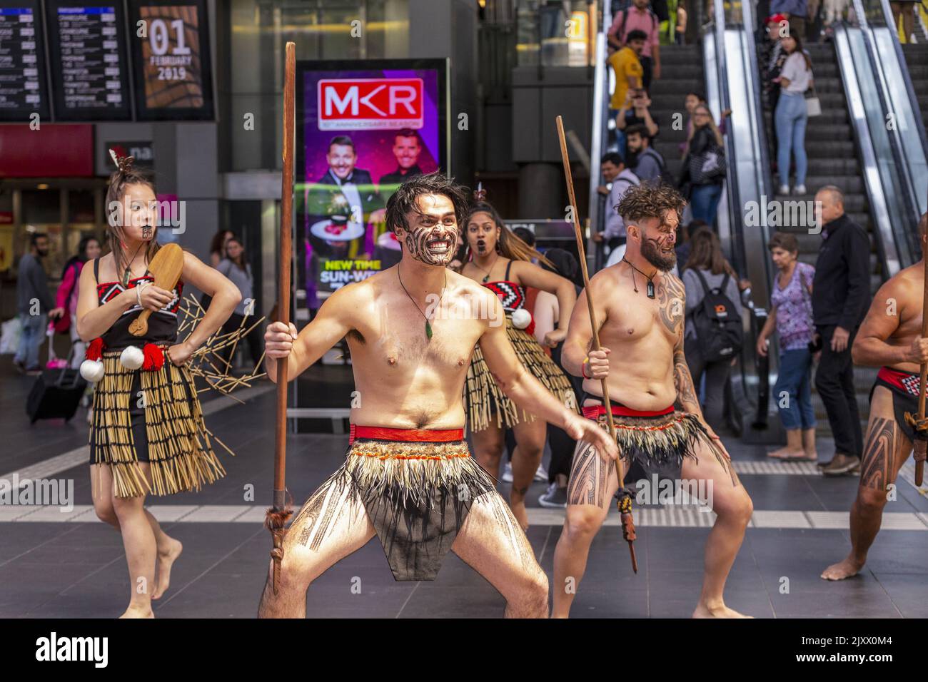 Indigenous and Maori dancers perform a flash mob during the NRL ...