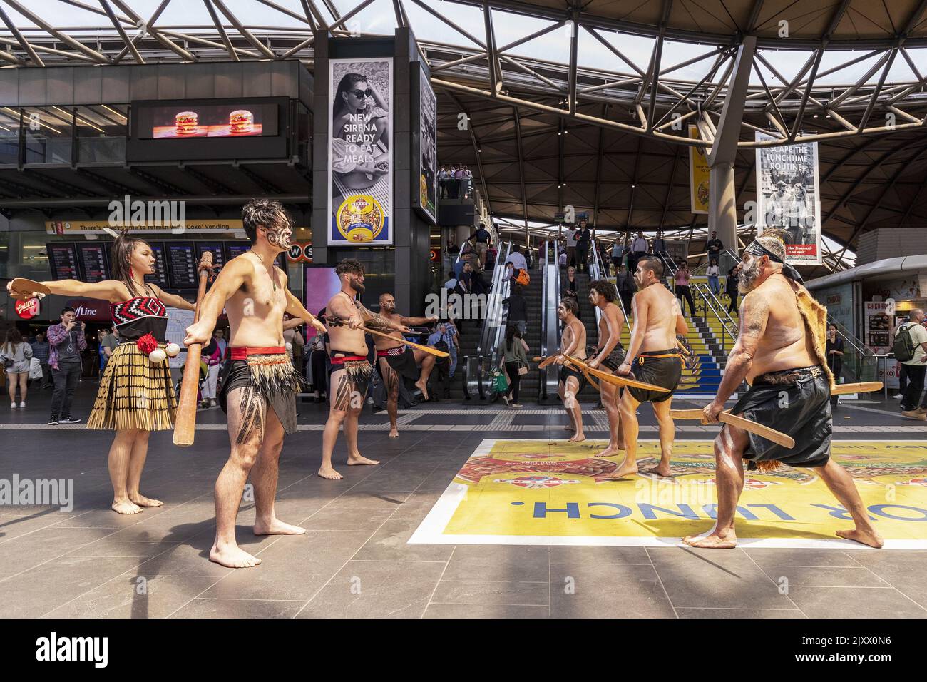 Indigenous and Maori dancers perform a flash mob during the NRL ...