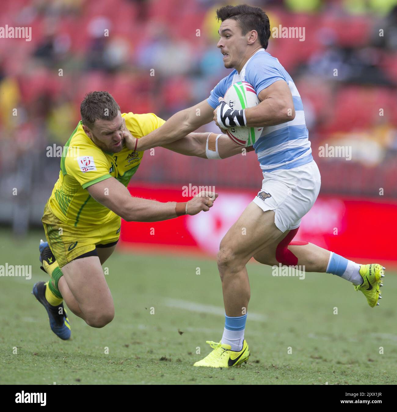 Jimmy Yobo of France palms off Lewis Holland of Australia during the ...