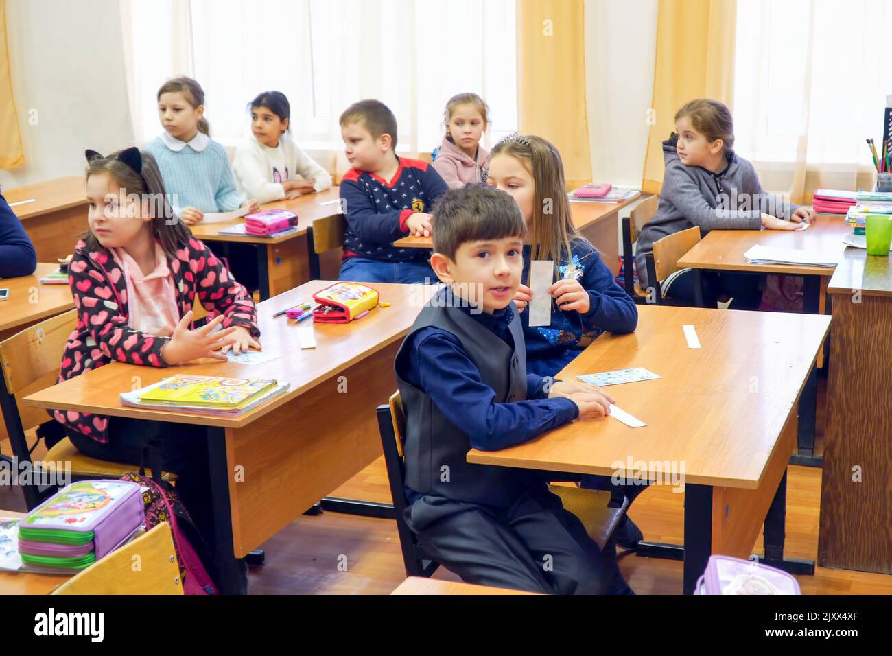 Chapaevsk, Samara region, Russia - circa January , 2021: School kids in ...