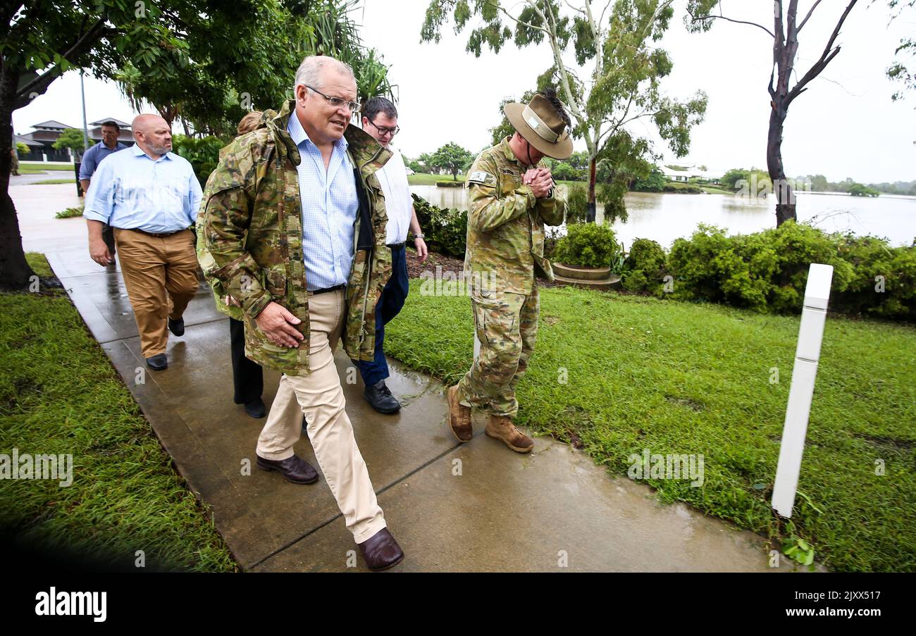 Prime Minister Scott Morrison (third left) and Brigadier Scott Winter ...