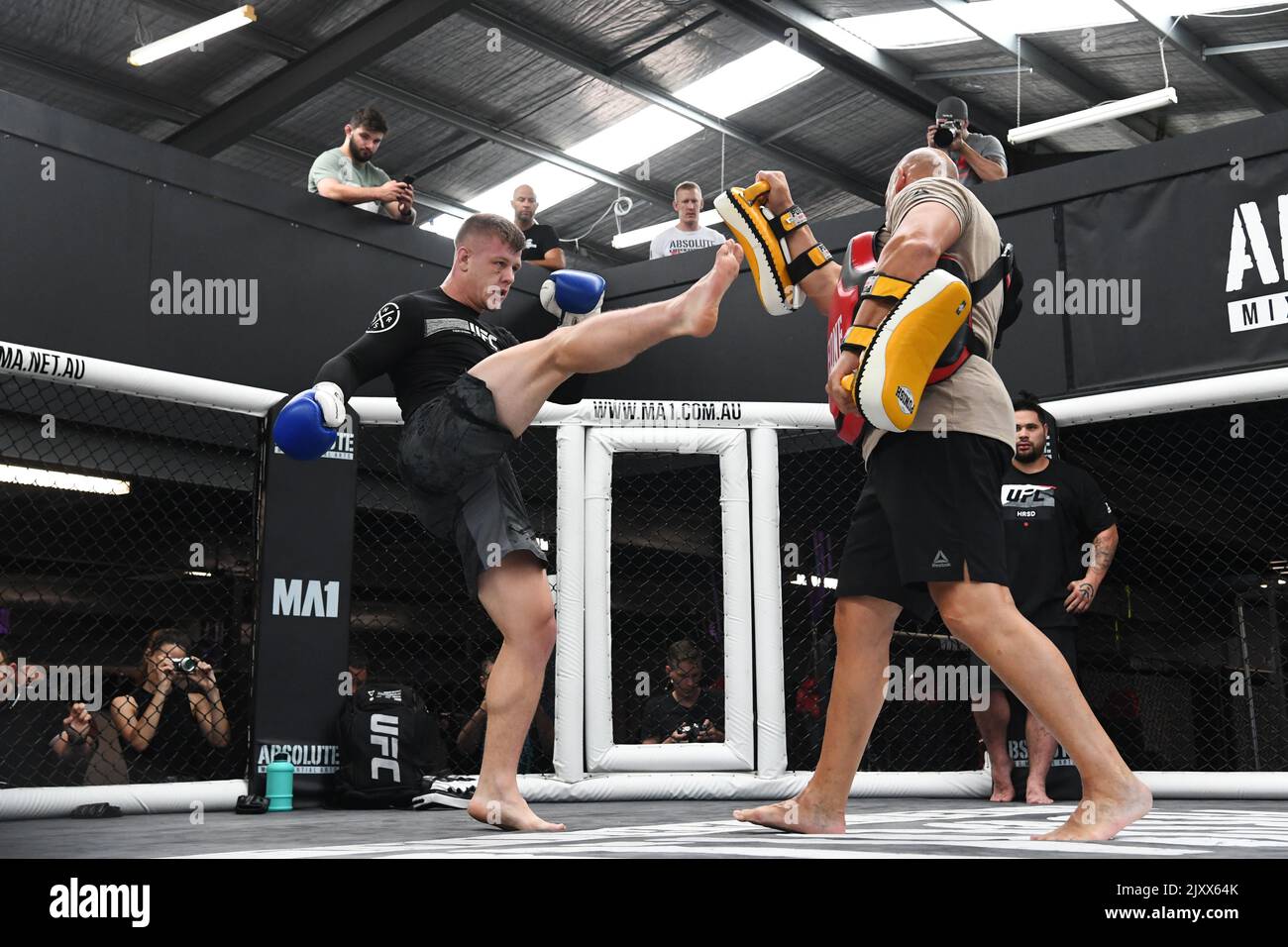 Jimmy Crute (left) in action during a UFC 234 card open training ...