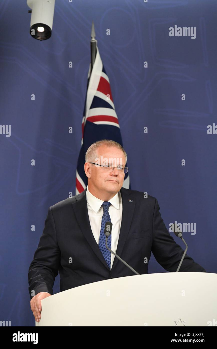 Australian Prime Minister Scott Morrison is seen during a press ...