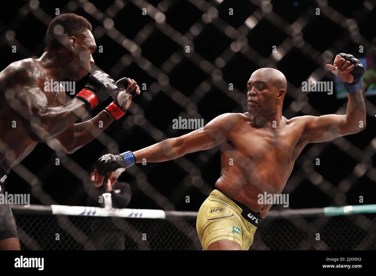 Anderson Silva (right) kicks during the UFC 234 Middleweight Bout ...