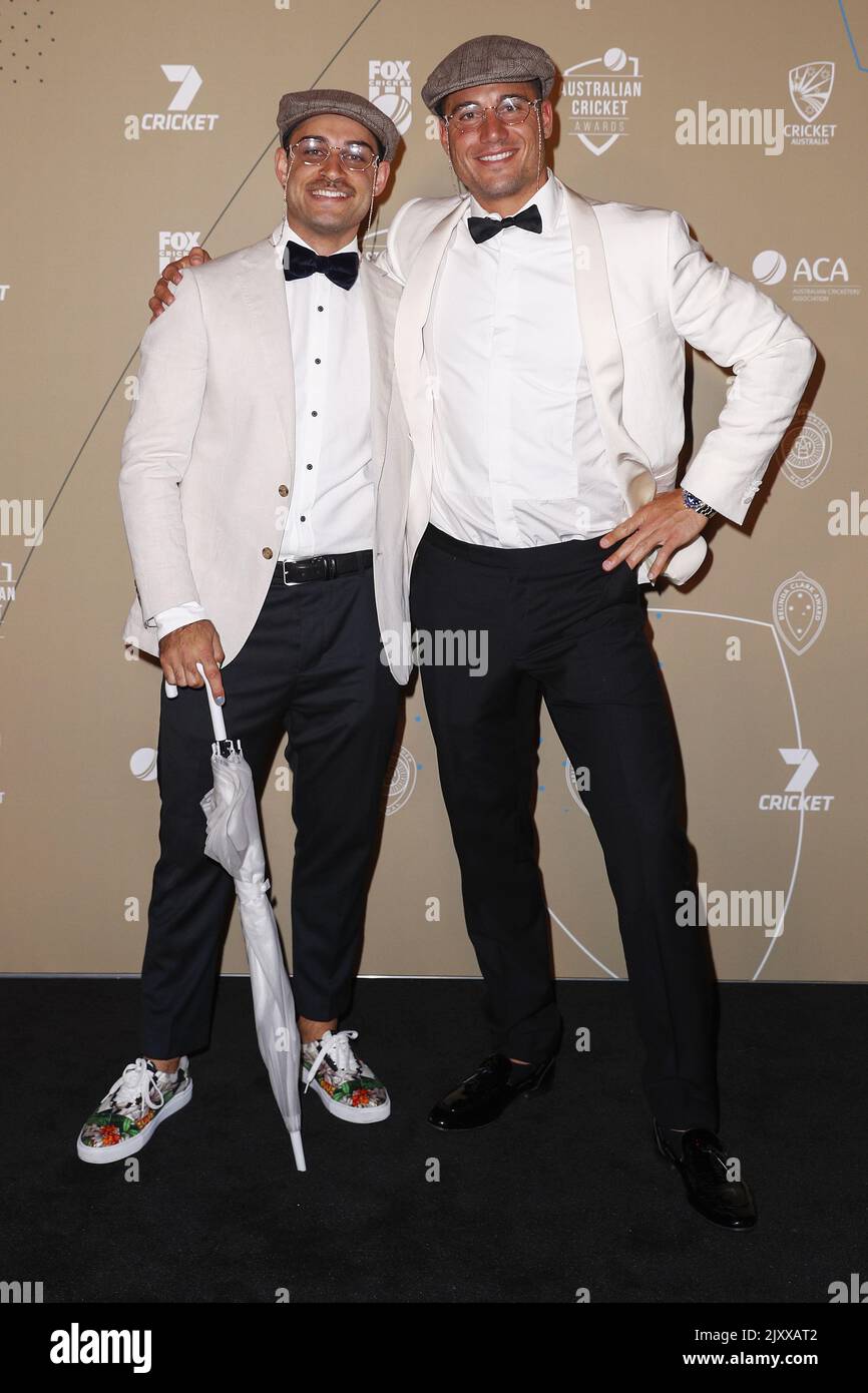 Marcus Stoinis (right) and Ben Abbatangelo pose for a photograph on ...