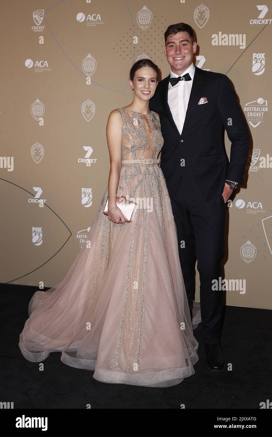 Matthew Renshaw and Josie Harvey pose for a photograph on arrival for ...