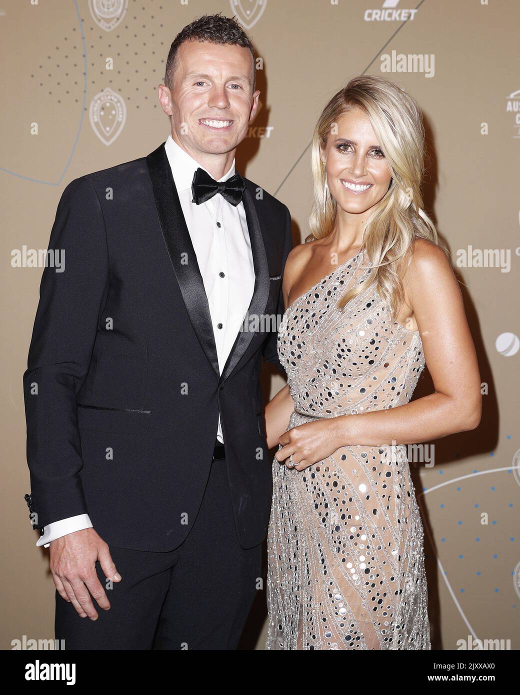 Peter Siddle and Anna Weatherlake pose for a photograph on arrival for ...