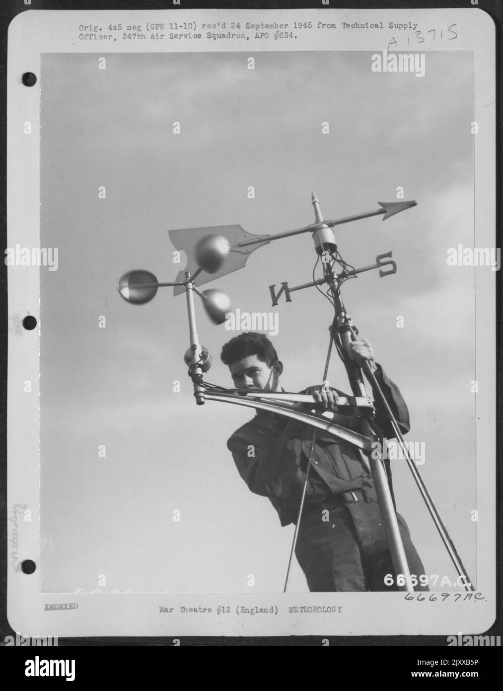 An Enlisted Man Of The Weather Section Checks The Anemomenter And Wind ...