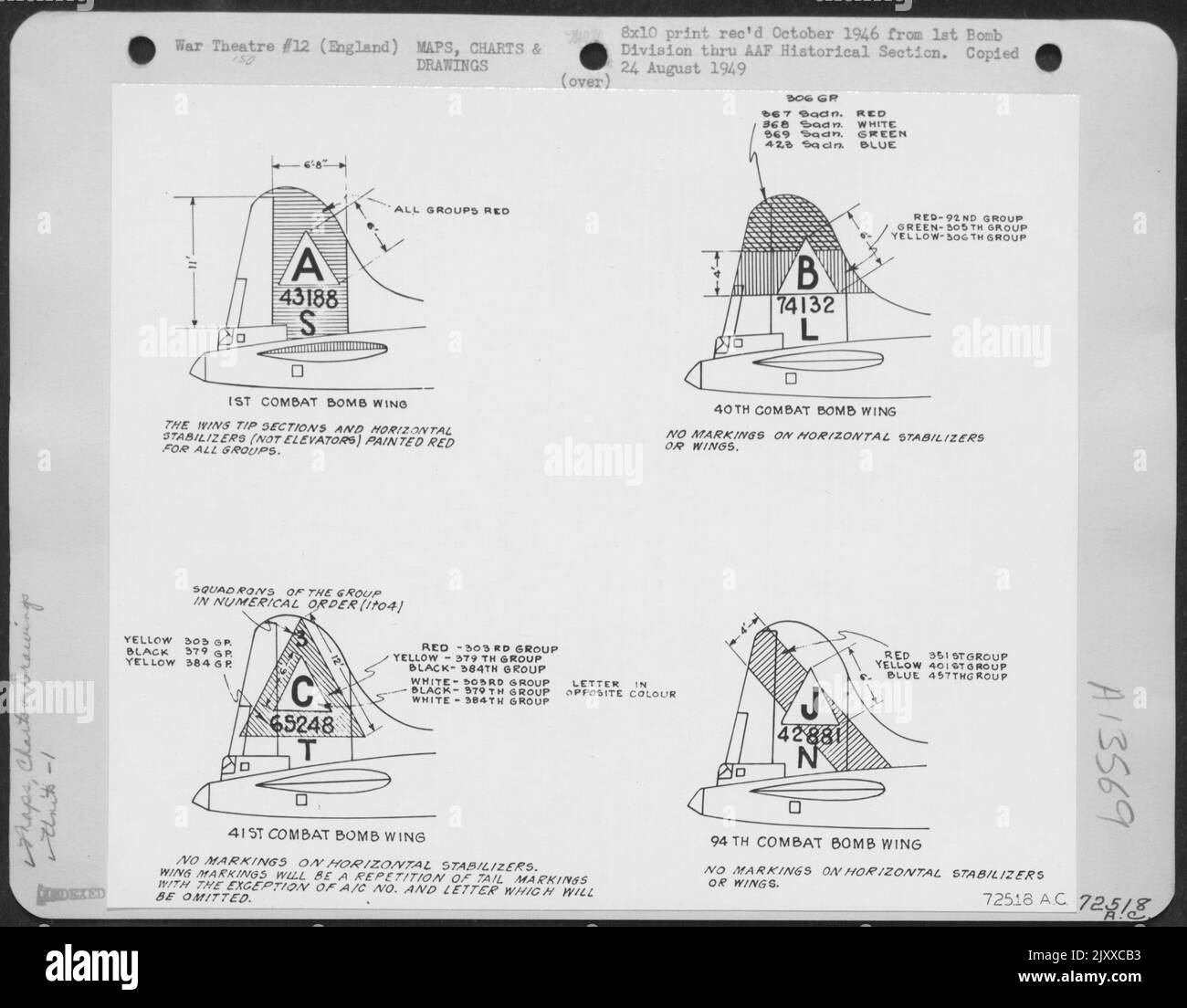 Tail Markings Of Planes Of The 1St Bomb Division Units. 3 October 1944 ...
