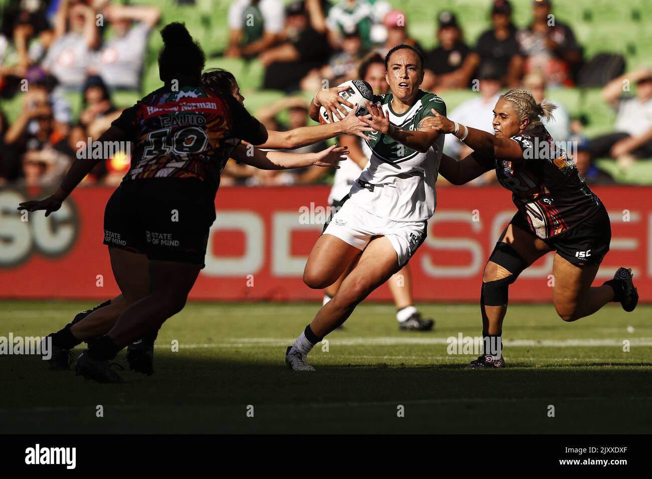 Krystal Rota of the New Zealand Maori Ferns runs with the ball during ...