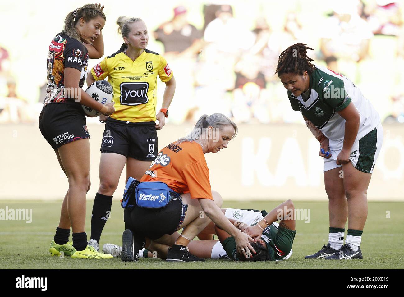 Krystal Rota of the New Zealand Maori Ferns receives medical attention ...