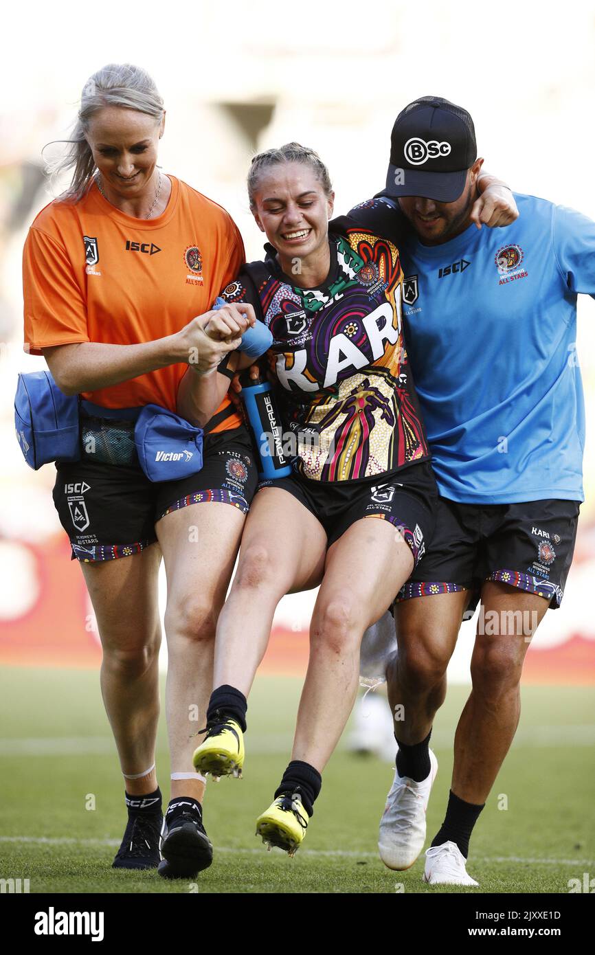 Sharon McGrady of the Indigenous Women's All Stars runs off the ground ...
