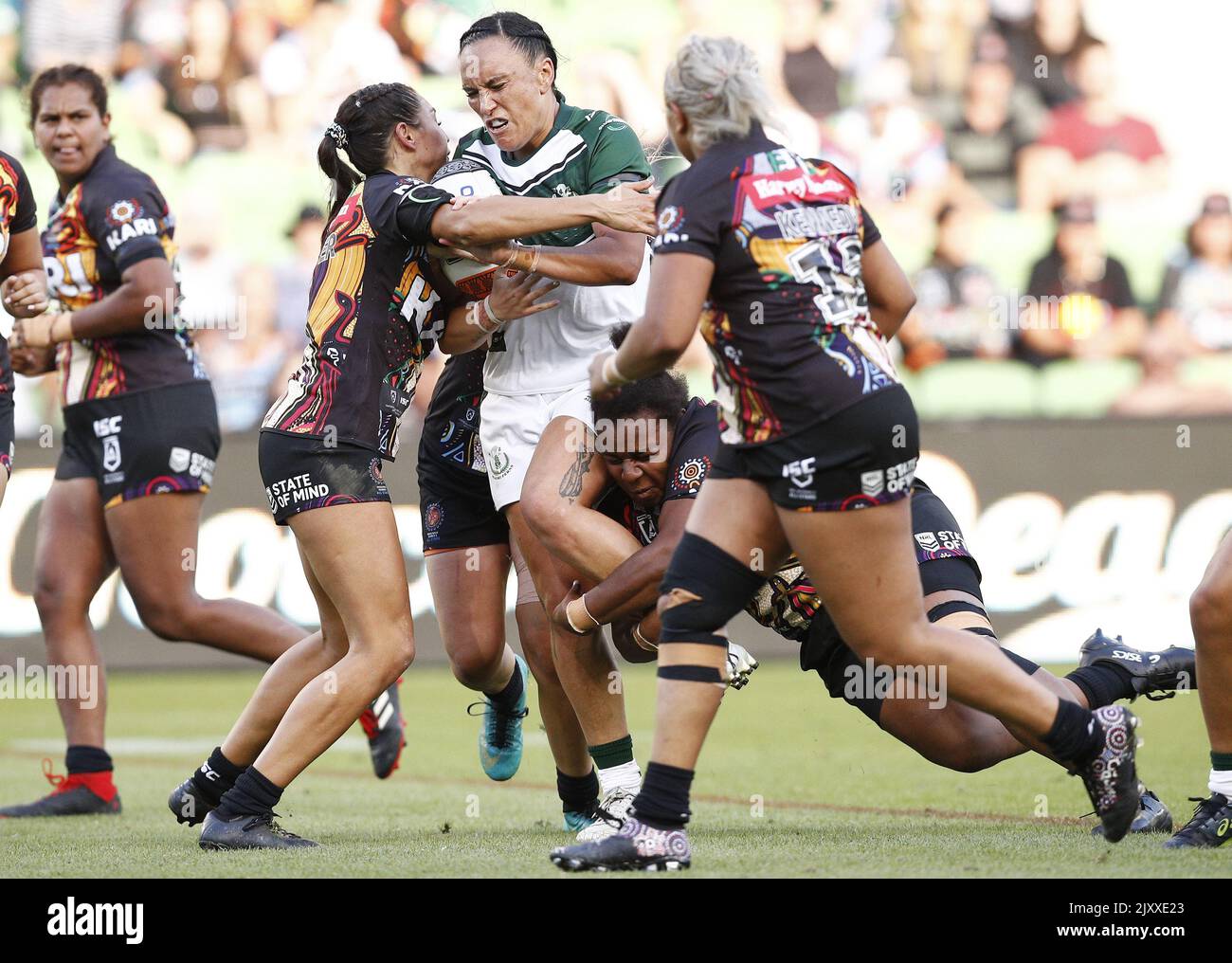 Krystal Rota of the New Zealand Maori Ferns is tackled during the NRL ...