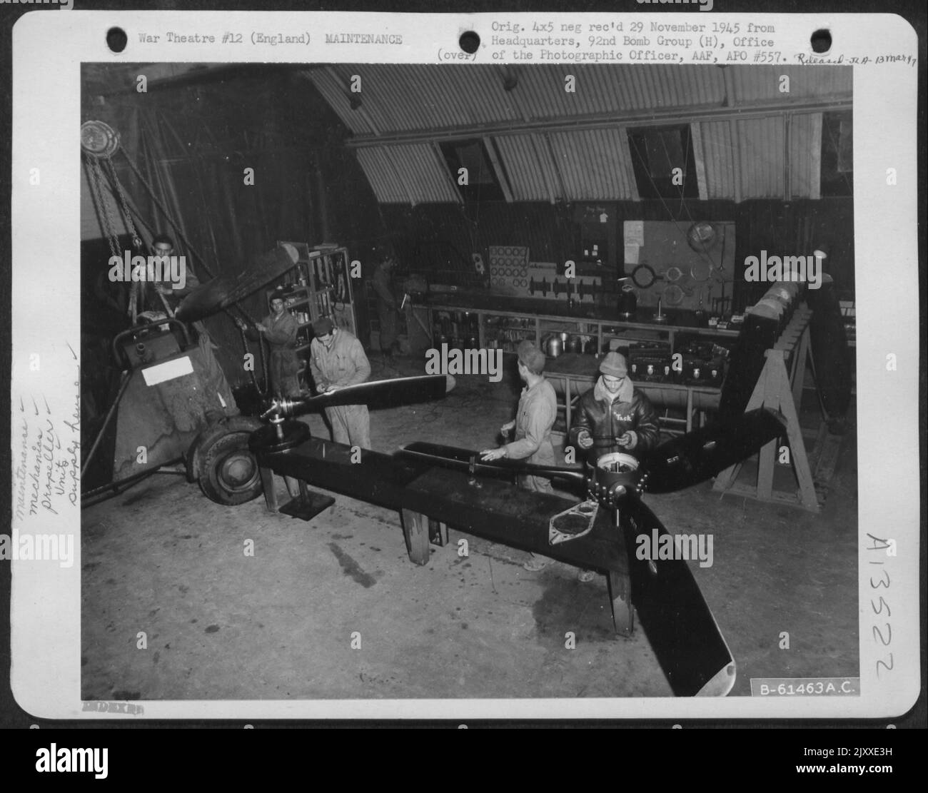 Maintenance Men Of The 92Nd Bomb Group Repairing Propellers In An ...