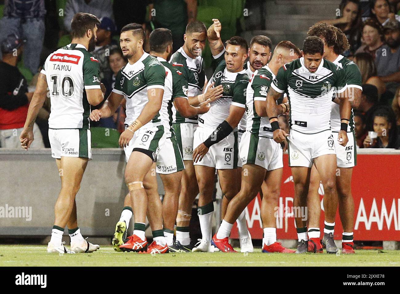 Maori players celebrate a try during the NRL Indigenous Women's All ...