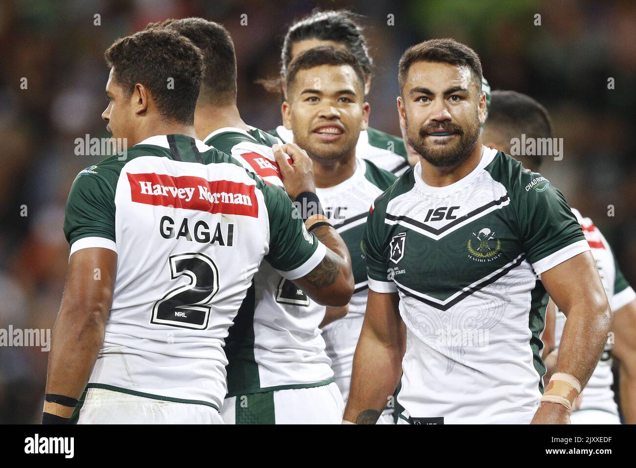 Maori players celebrate a try during the NRL Indigenous All-Stars vs ...