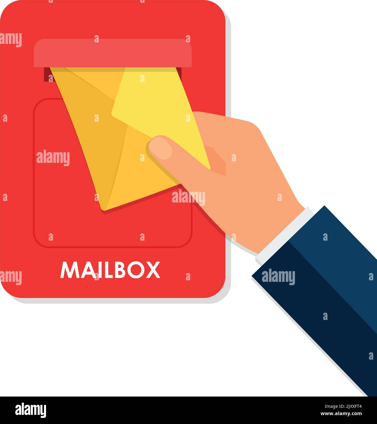 Human hand is taking out an envelope from a postbox. Flat vector ...
