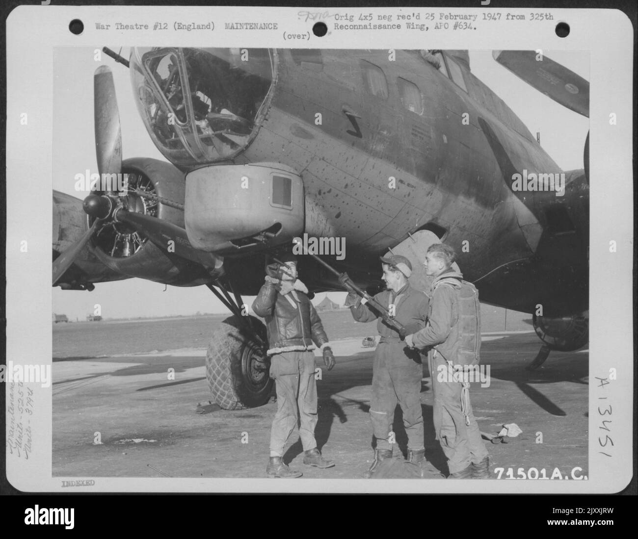 Ground Crew Work On Boeing B-17 "Flying Fortress" Of The 525Th Bomb ...