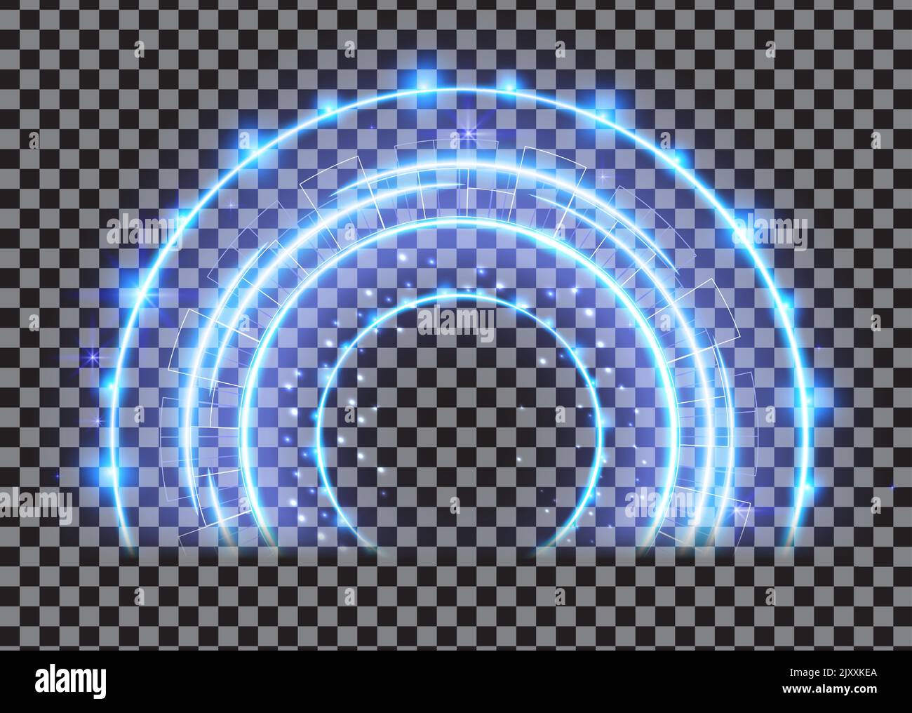 Blue magic arc. Abstract magic light effect. Luminous neon arch lines ...