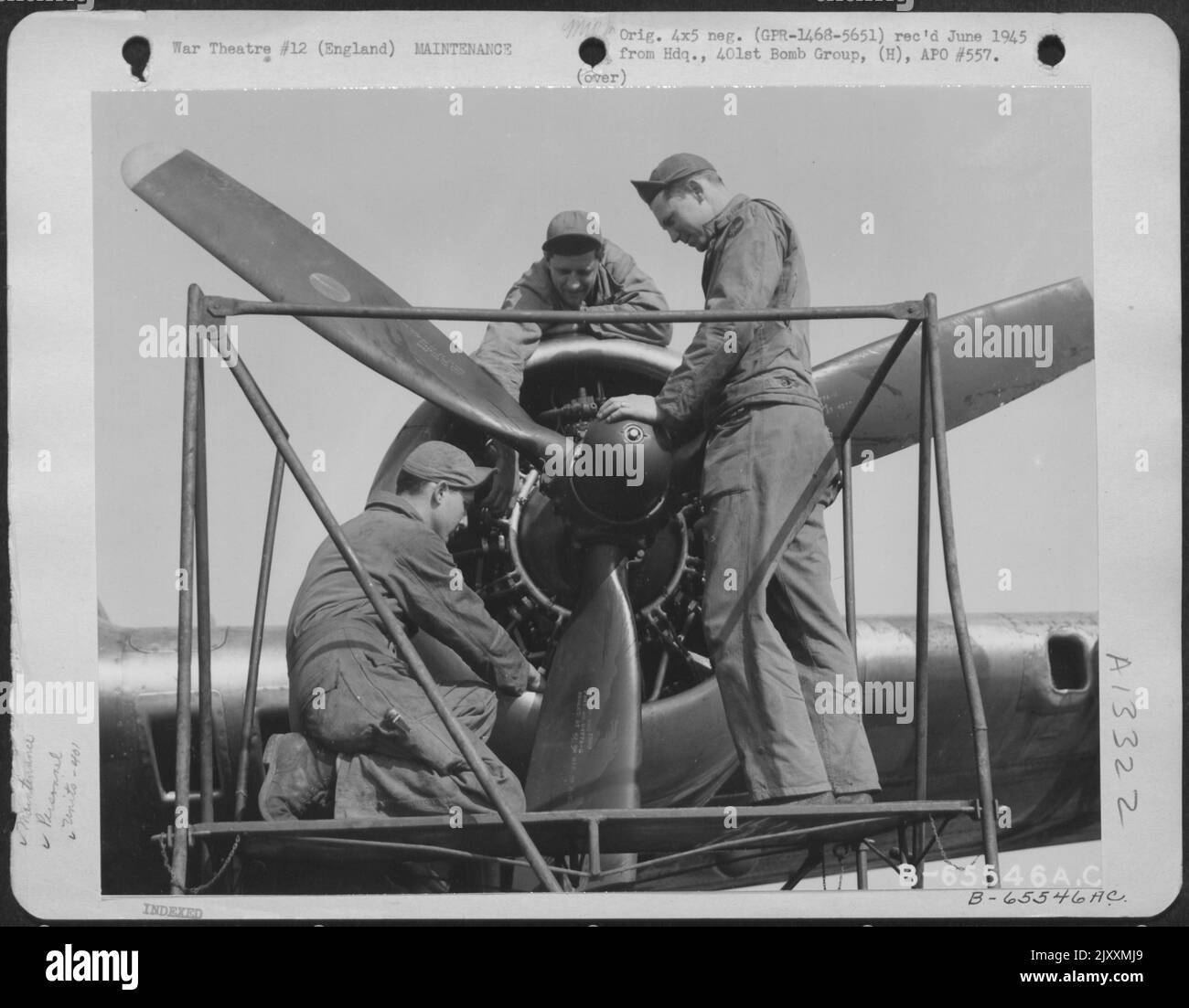 S/Sgt. G.W. Hurst And Two Mechanics Check The Engine Of A 401St Bomb ...