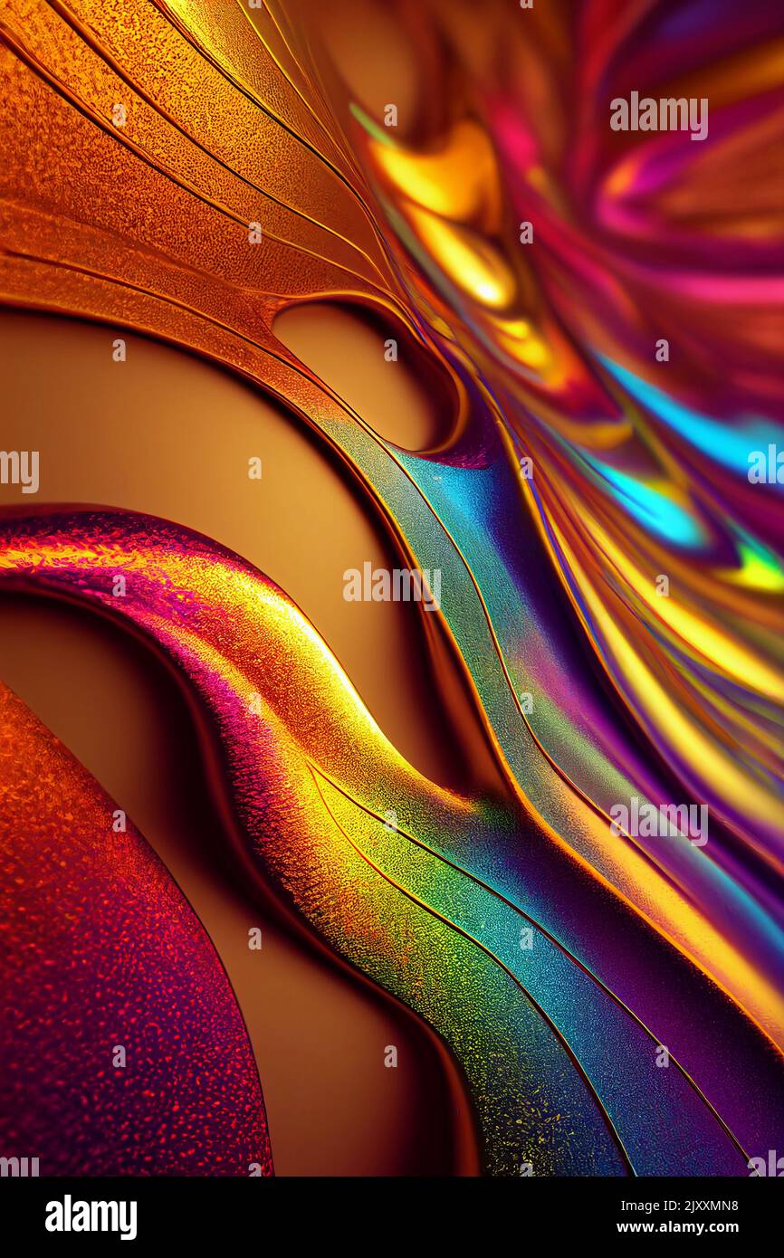 A computer generated illustration of abstract lines of metallic ink ...