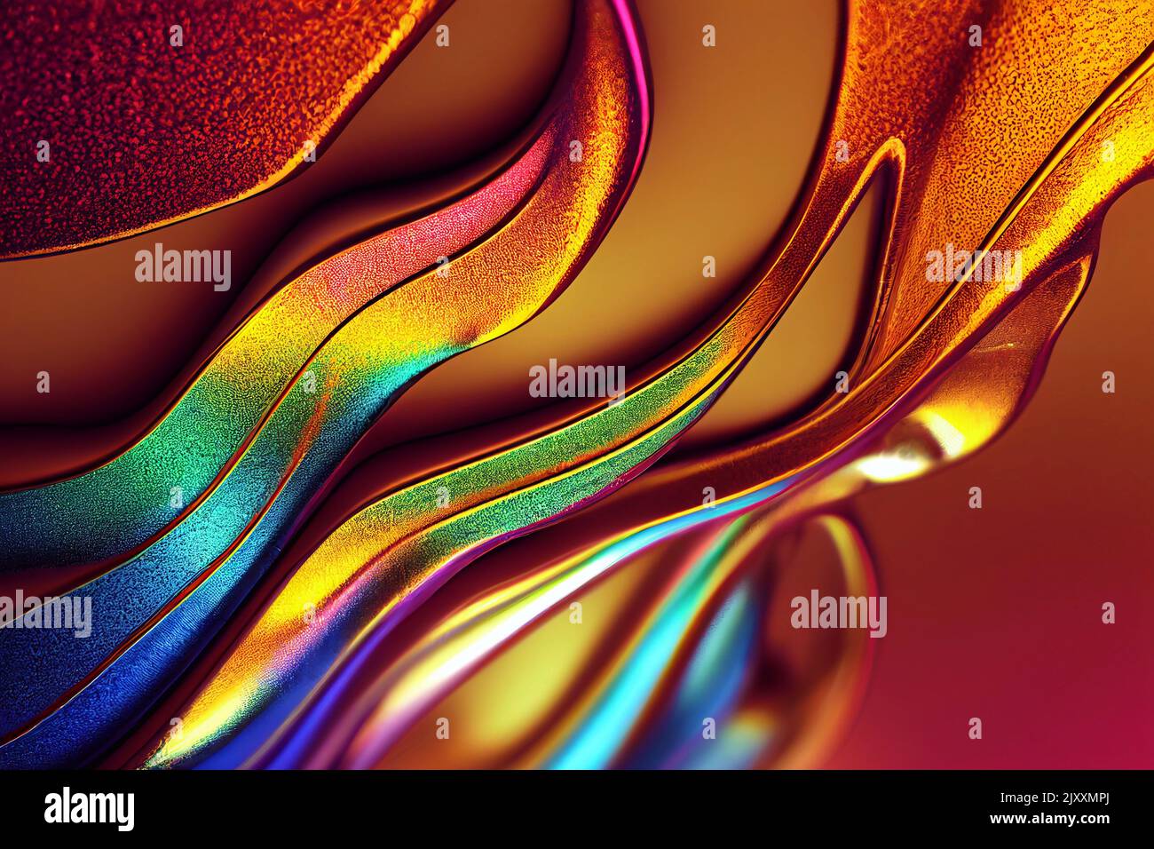 A computer generated illustration of abstract lines of metallic ink ...