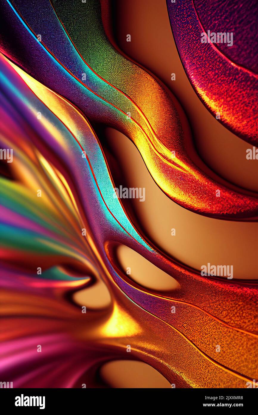 A computer generated illustration of abstract lines of metallic ink ...